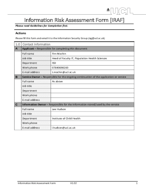 Fillable Online Information Risk Assessment Form IRAF - UCL Fax Email ...