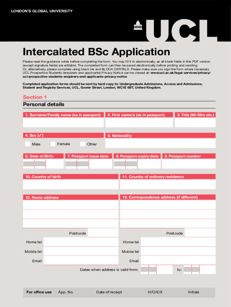 Fillable Online Application process - UCL - London's Global University ...