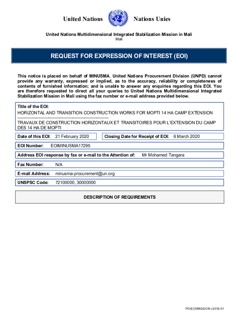 Fillable Online HORIZONTAL AND TRANSITION CONSTRUCTION WORKS FOR MOPTI ...