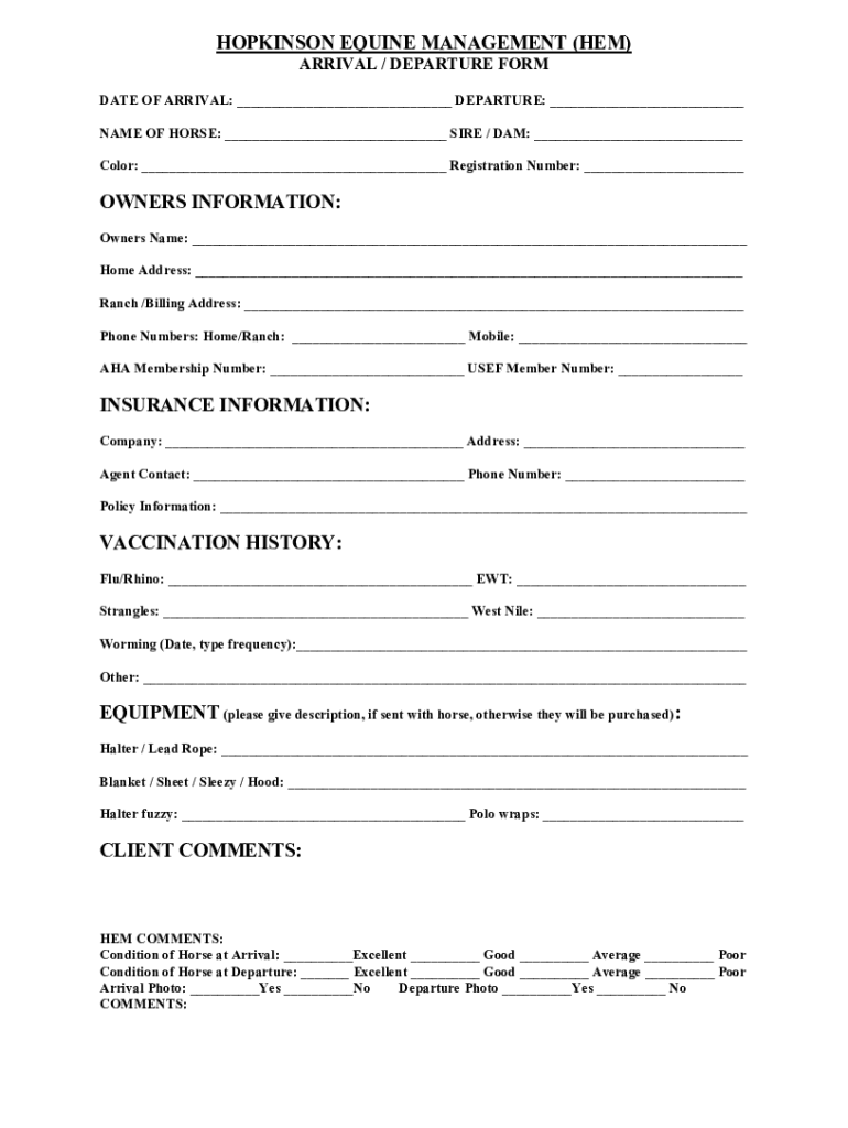 Fillable Online HEM Arrival and Departure Form1.doc Fax Email Print - pdfFiller