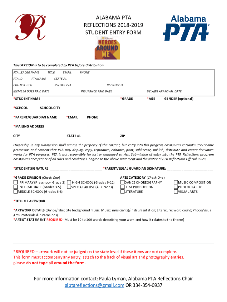 Fillable Online images pcmac alabama pta reflections 2018-2019 student ...