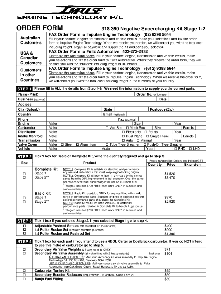 Fillable Online 360 KITS Order Form Stage 1-2.doc Fax Email Print ...