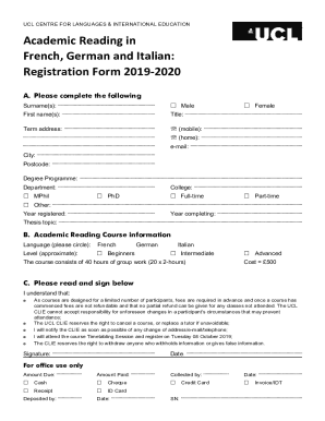 Fillable Online CLIE Academic Reading Registration Form - UCL Fax Email Print - pdfFiller
