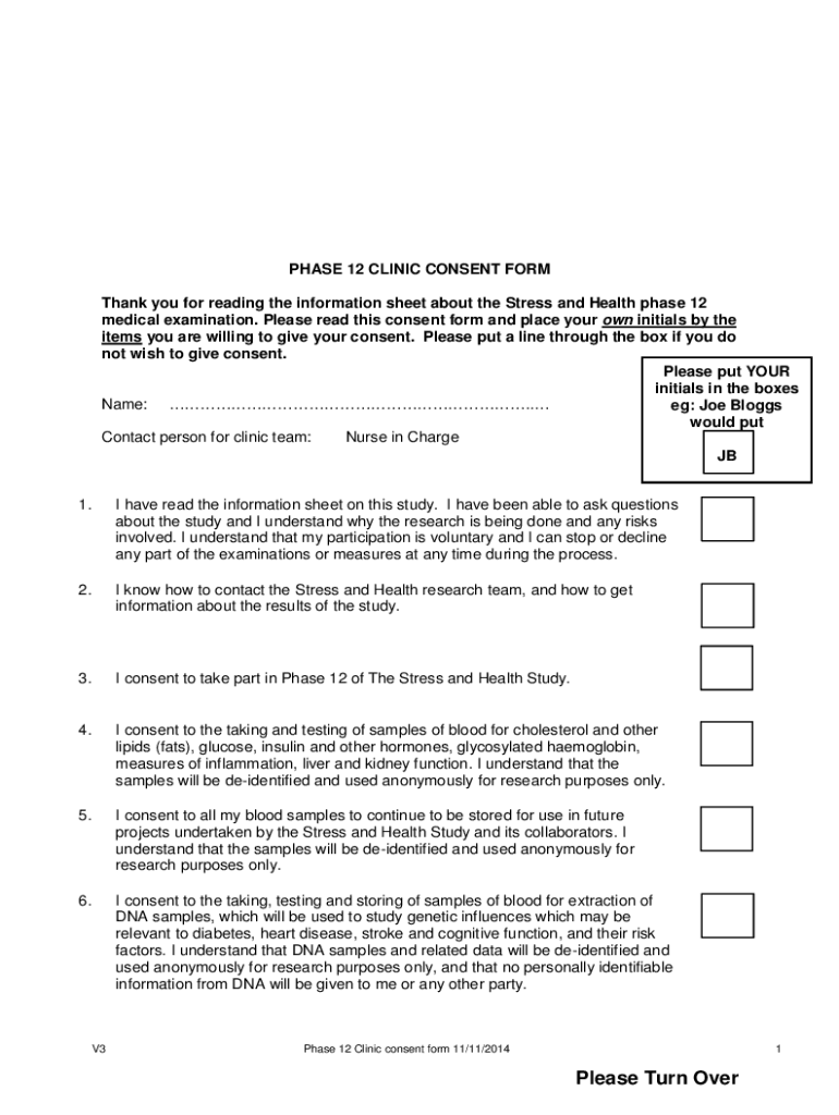 Fillable Online Phase 12 Clinic Consent form V320141111Final.docx Fax ...