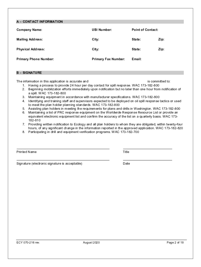 Fillable Online Primary Response Contractor (PRC) Application. Ecology form ECY 070-609 ...