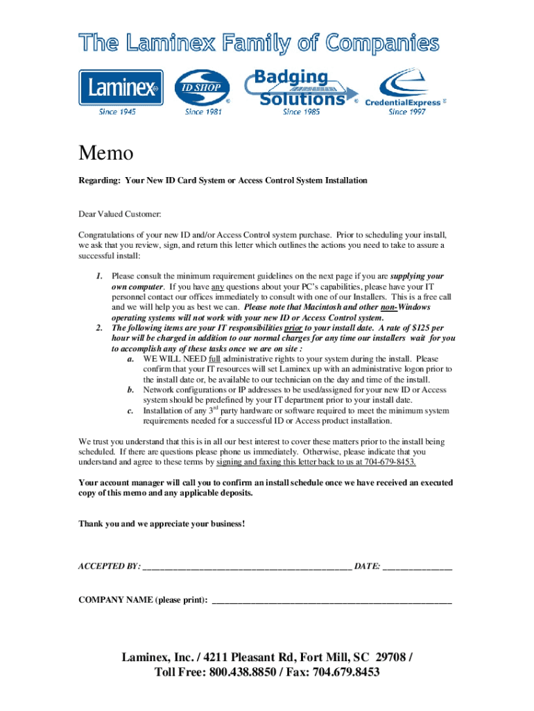 Fillable Online Laminex -ID or Access Installation Approval Form Fax ...