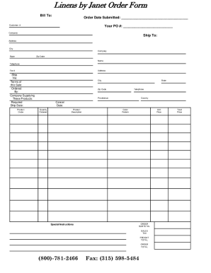 Fillable Online Linens by Janet Order Form Fax Email Print - pdfFiller