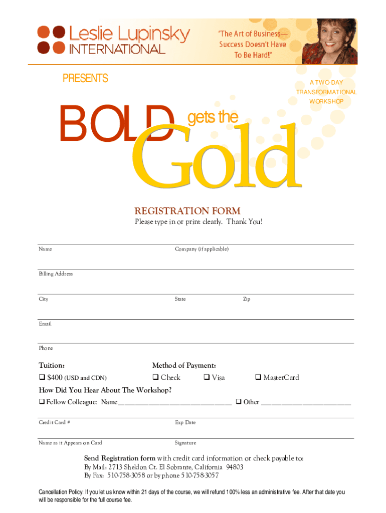 Fillable Online Bold Gets the Gold Registration Form.doc Fax Email ...
