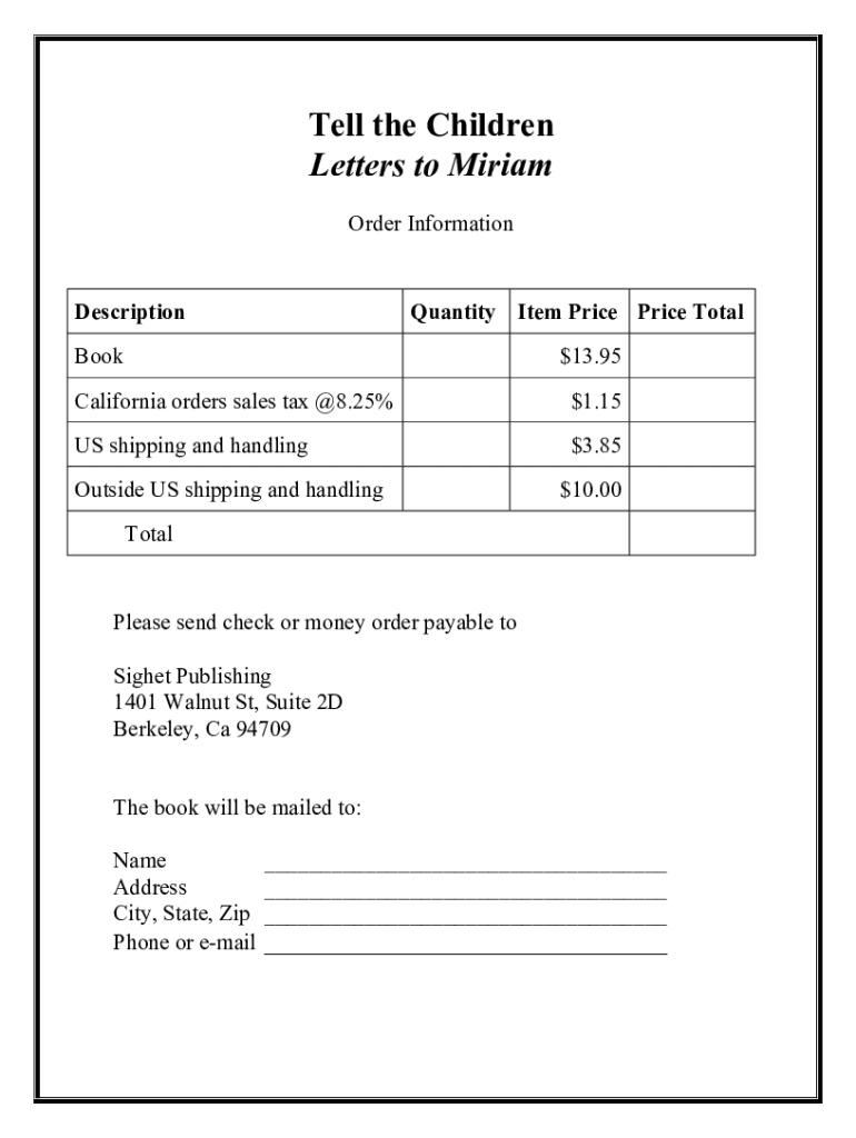Fillable Online Tell the Children Fax Email Print - pdfFiller
