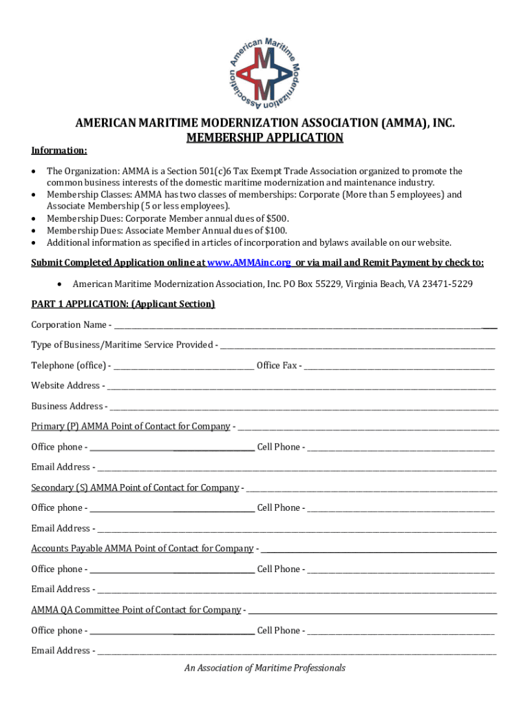 Fillable Online online AMMA Membership Application Form - American ... Fax Email Print - pdfFiller
