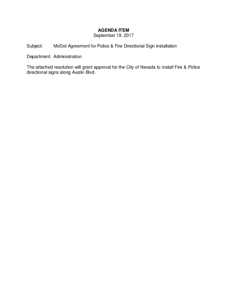 Fillable Online MoDot Agreement for Police & Fire Directional Sign ...