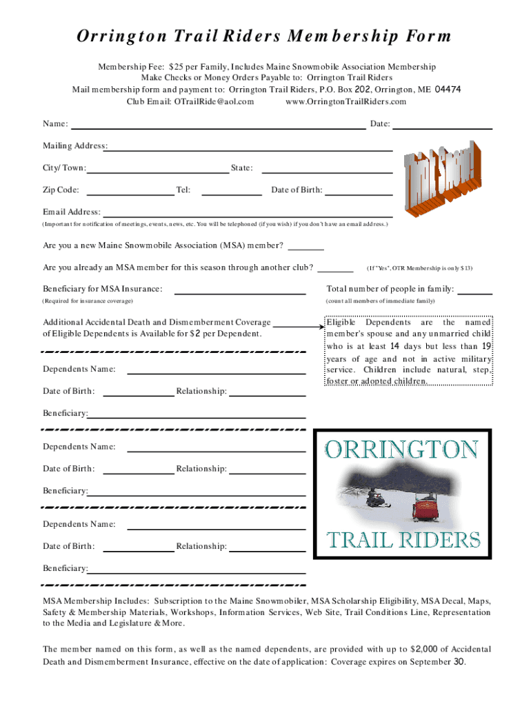 Fillable Online JoMary Riders Snowmobile Club Membership Information ... Fax Email Print - pdfFiller
