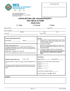 Fillable Online VAPOR RETURN LINE VACUUM INTEGRITY TEST RESULTS FORM ...