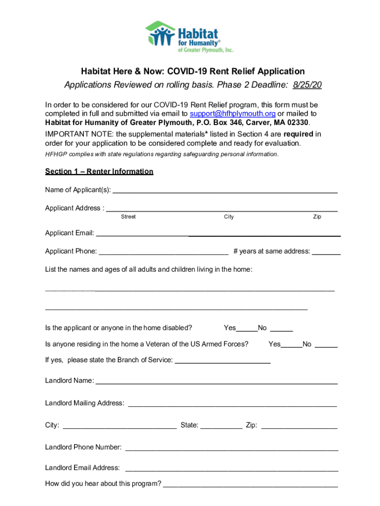 Fillable Online Habitat Here & Now: COVID-19 Rent Relief Application ...