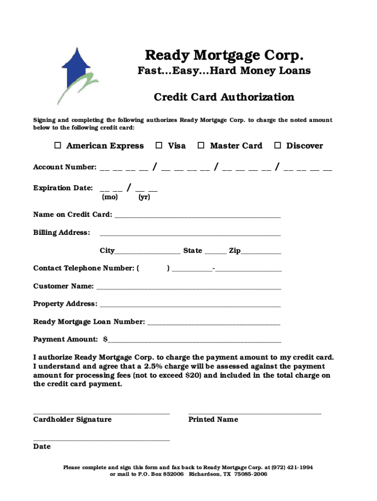 Fillable Online Certification and Authorization Form - Mortgage ...