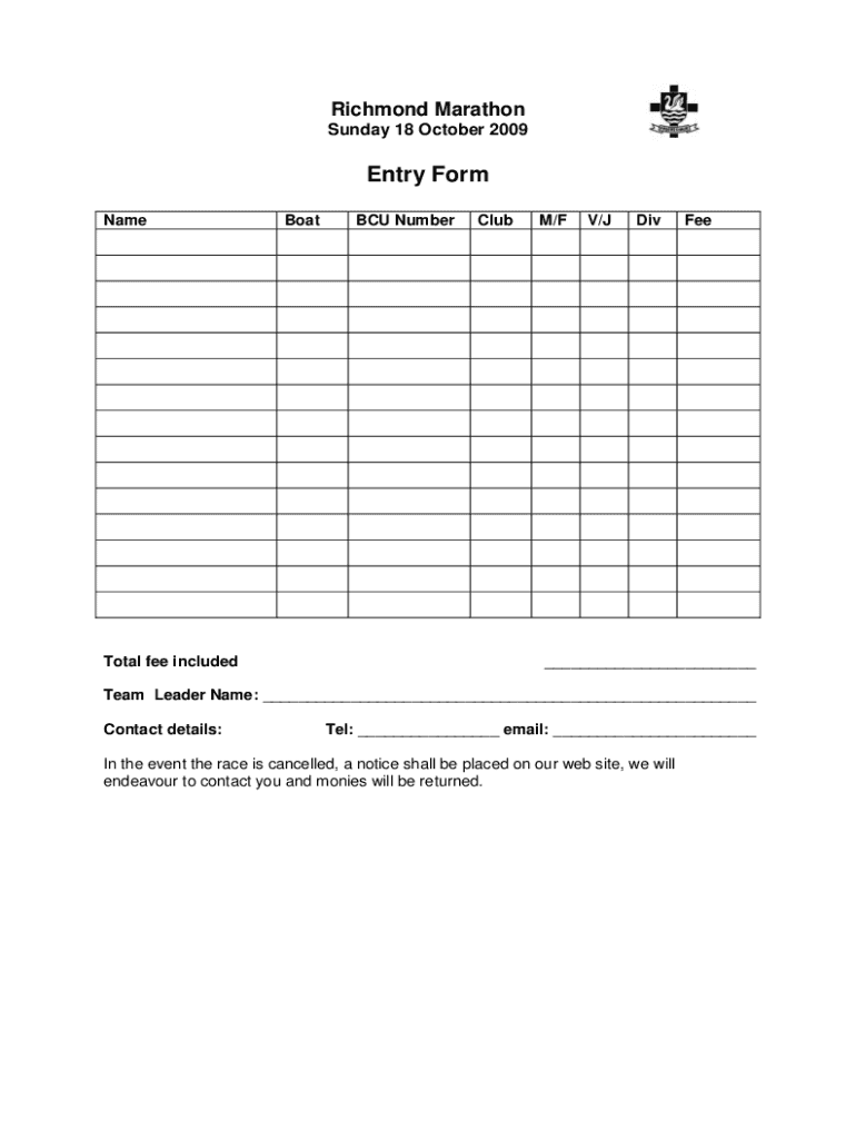 Fillable Online Richmond Marathon Fax Email Print - pdfFiller