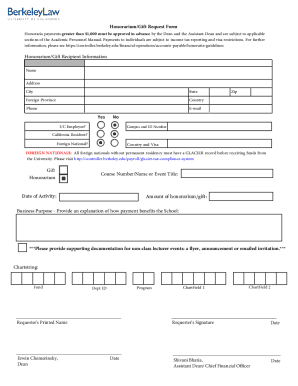 Fillable Online Honorarium/Gift Request Form Honoraria payments greater ...