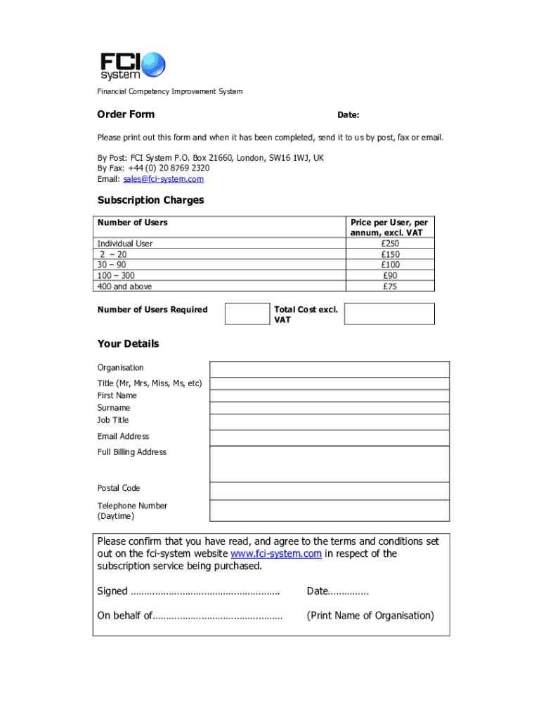 Fillable Online FCI Subscription Form updated.doc Fax Email Print ...