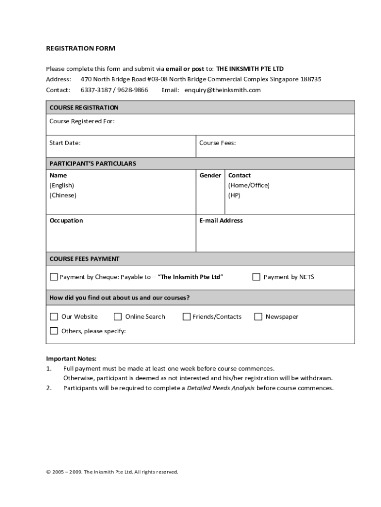 Fillable Online Upcoming Courses - Registration form Fax Email Print ...