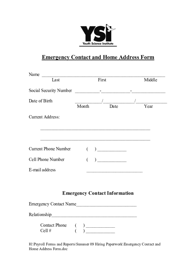 Fillable Online Emergency Contact and Home Address Form Fax Email Print ...