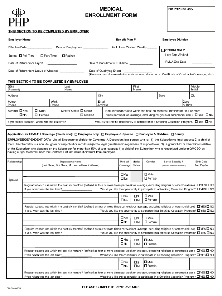 Fillable Online Employee Enrollment Form - Triangle Benefit Services ...