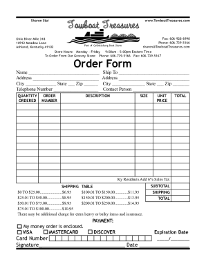 Fillable Online Towboat Treasures Order Form. Order Form Fax Email ...