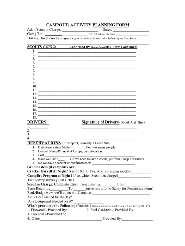 Fillable Online CAMPOUT ACTIVITY PLANNING FORM.doc Fax Email Print ...