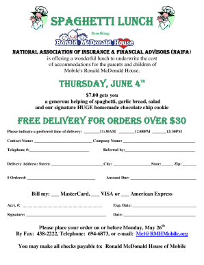 Fillable Online Spaghetti Lunch order form Fax Email Print - pdfFiller