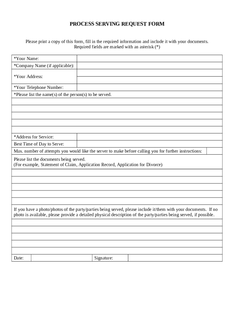 PROCESS SERVING REQUEST Doc Template | pdfFiller