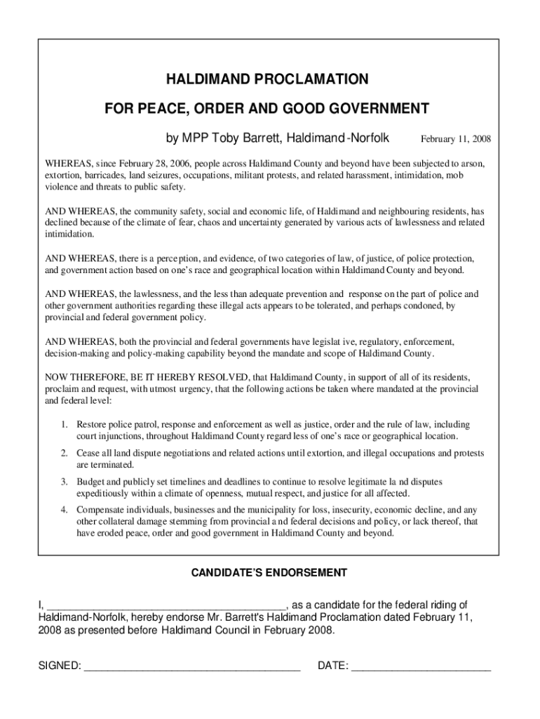 Fillable Online HALDIMAND PROCLAMATION Fax Email Print - pdfFiller