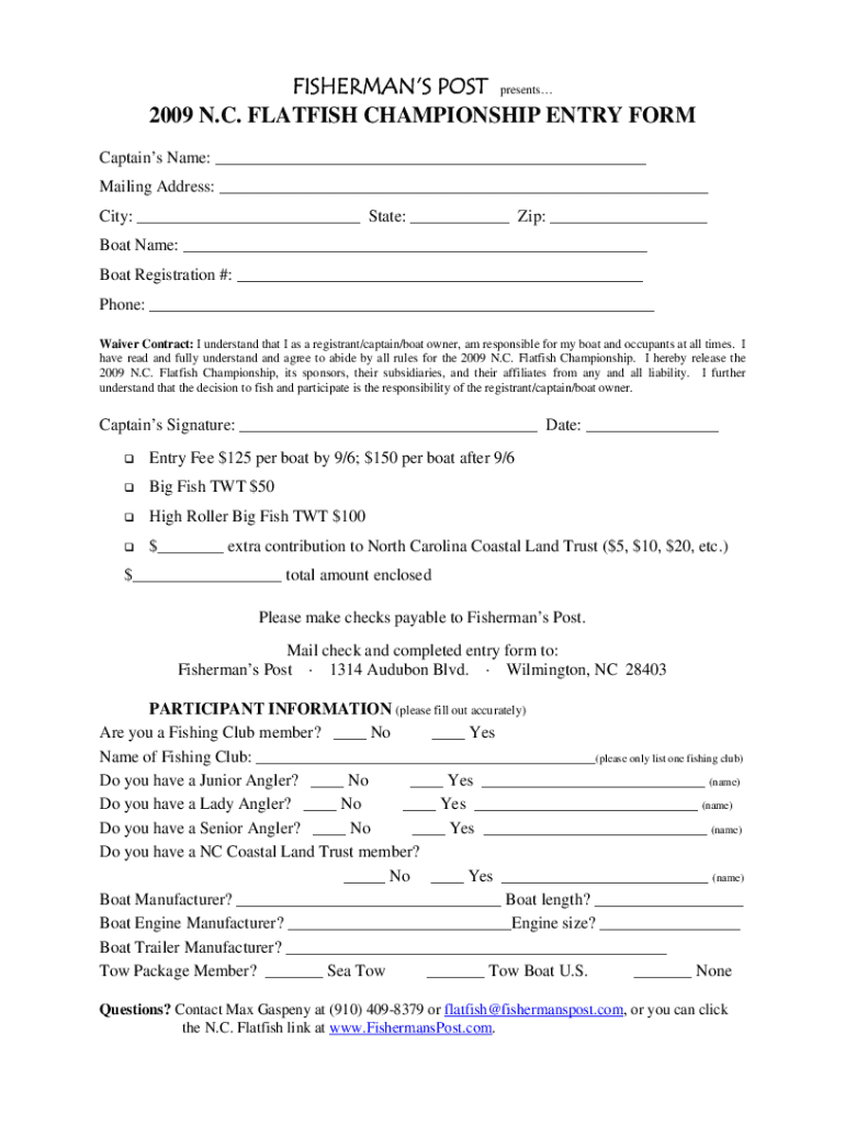 Fillable Online FLATFISH CHAMPIONSHIP ENTRY FORM Fax Email Print ...