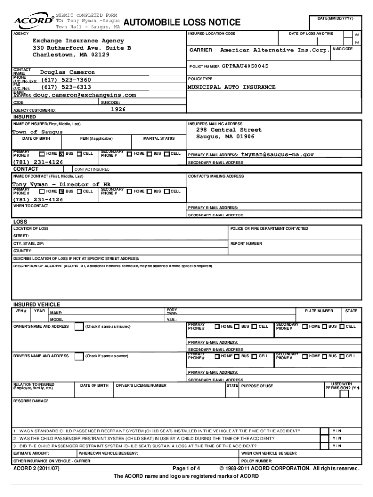 Fillable Online Vehicle Accident Claim Form Fax Email Print - pdfFiller