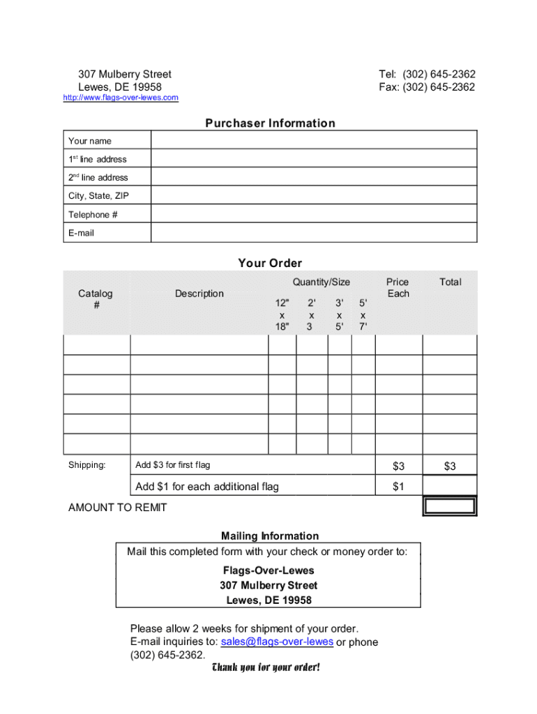 Fillable Online Cape Pole and Flag: Flagpole and Flag Sales Lewes Delaware Fax Email Print ...