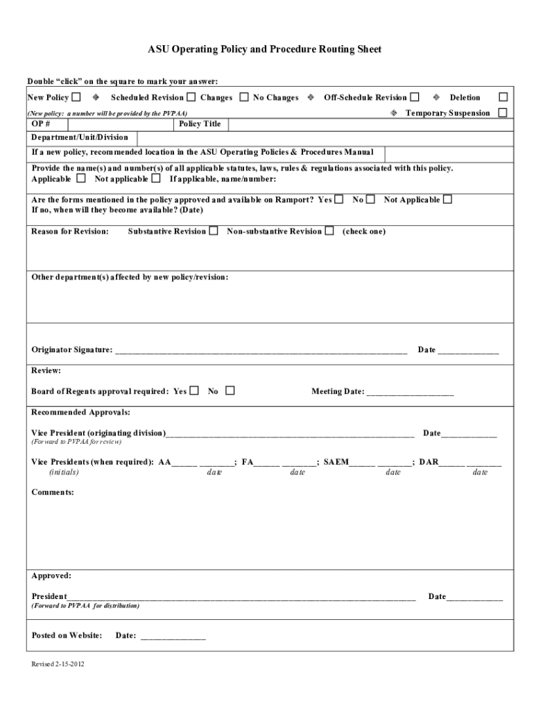 Fillable Online Operating Policy and Procedure Routing Sheet-FinalFeb ...