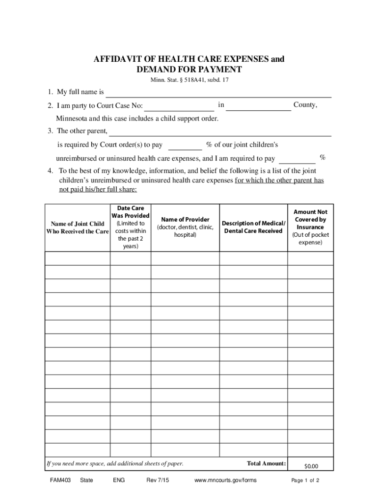 Fillable Online AFFIDAVIT OF HEALTH CARE EXPENSES and Fax Email Print ...