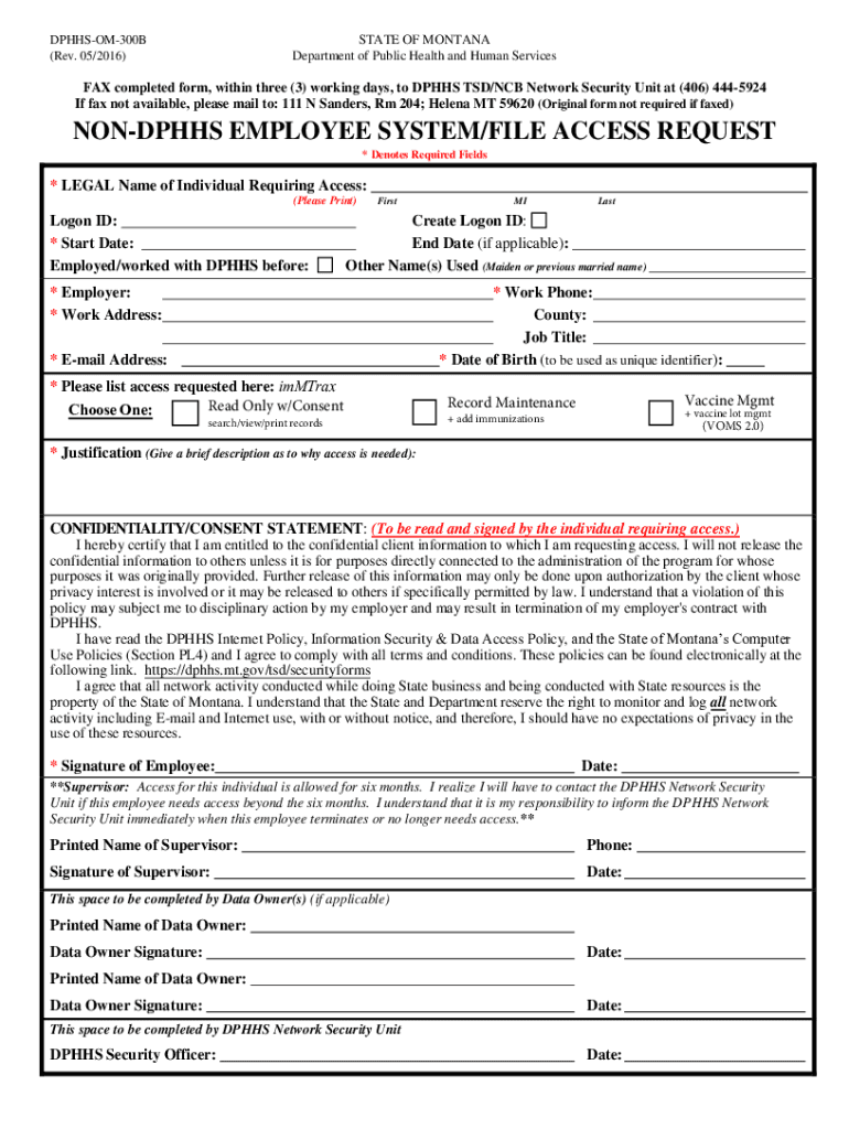 Fillable Online dphhs mt imMTrax Access Request Form Fax Email Print ...
