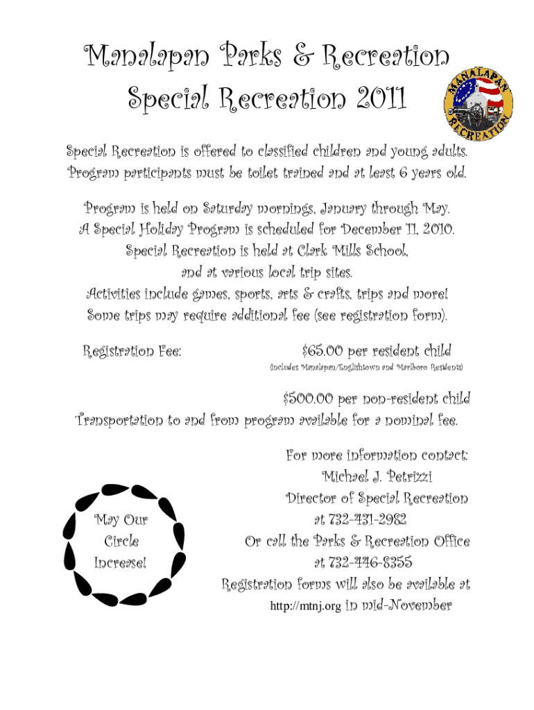 Fillable Online Manalapan Parks & Recreation Fax Email Print - pdfFiller