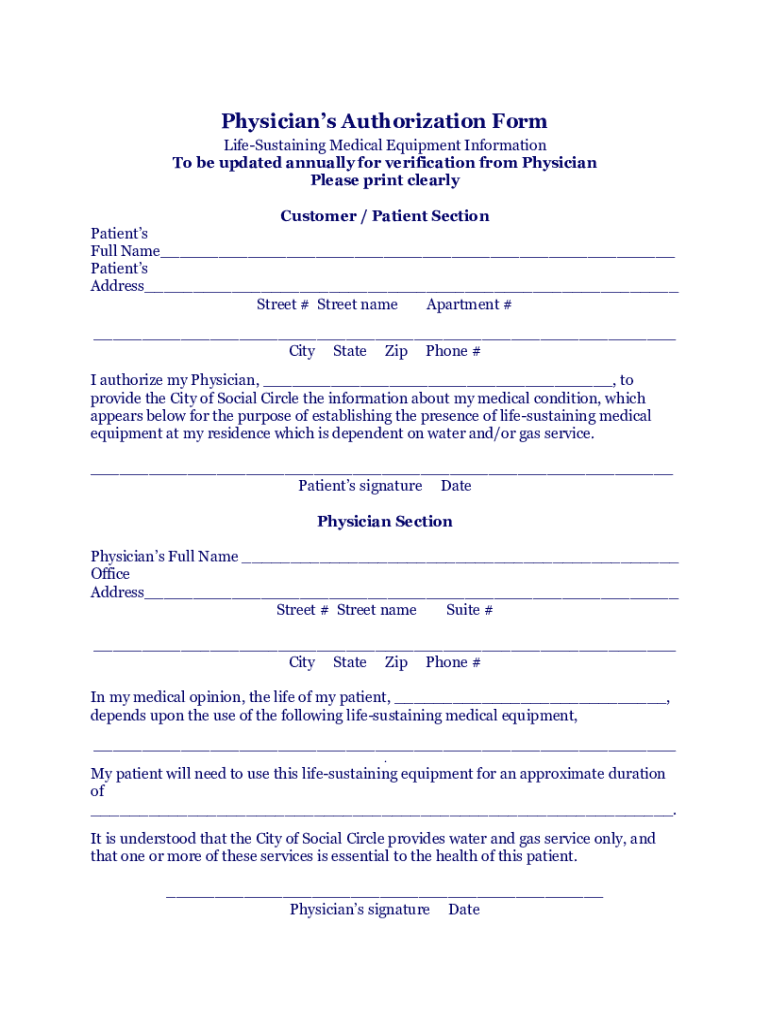 Fillable Online Life-Sustaining Medical Equipment Physician's ...