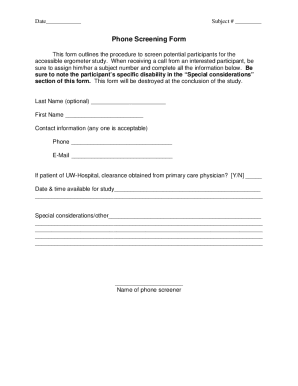 Fillable Online homepages cae wisc Phone Screening Form Fax Email Print ...