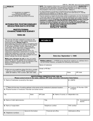Fillable Online nces ed IPEDS Institutional Characteristics Survey, 1995-96. Chararcteristics ...