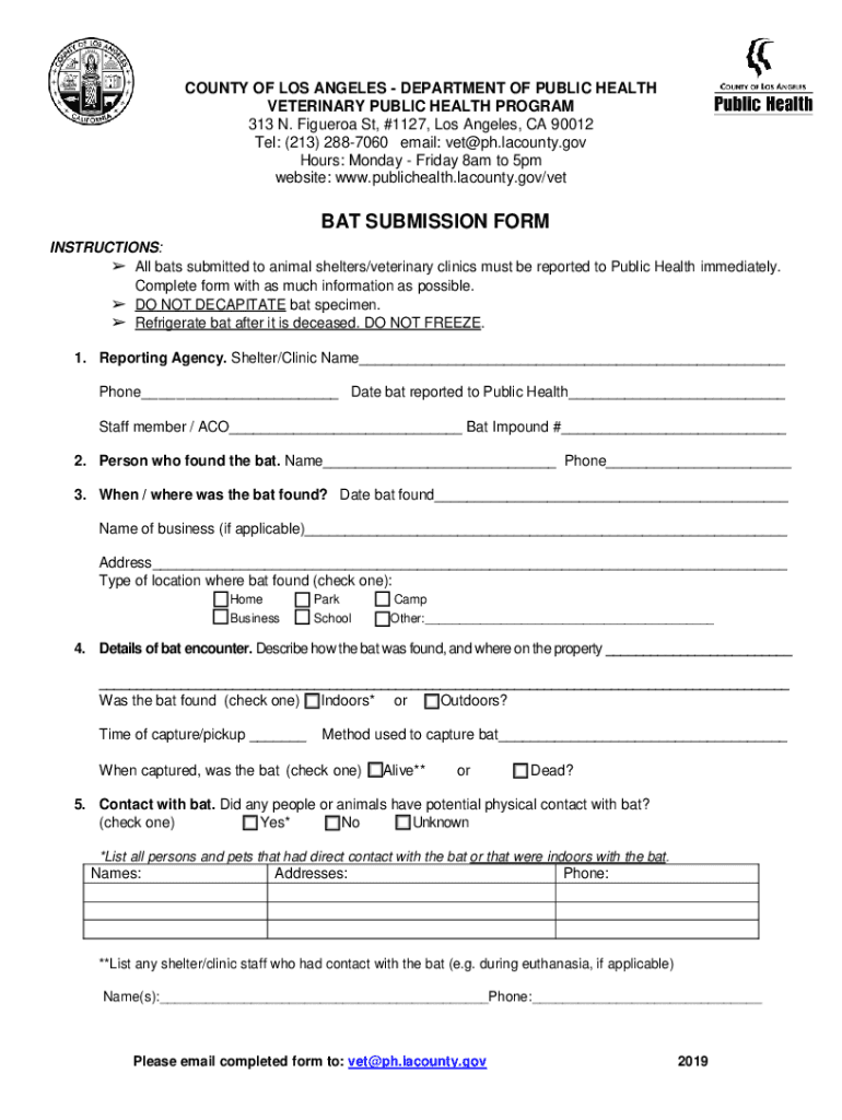 Fillable Online Bat Submission Form - For Rabies Testing Fax Email ...