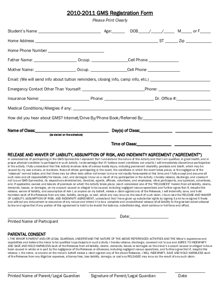 Fillable Online 2010-2011 GMS Registration Form Fax Email Print - pdfFiller