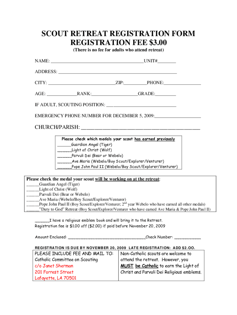 Fillable Online SCOUT RETREAT REGISTRATION FORM Fax Email Print - pdfFiller