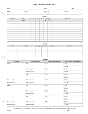 Fillable Online SINGLE ANIMAL RECORD SHEET Fax Email Print - pdfFiller
