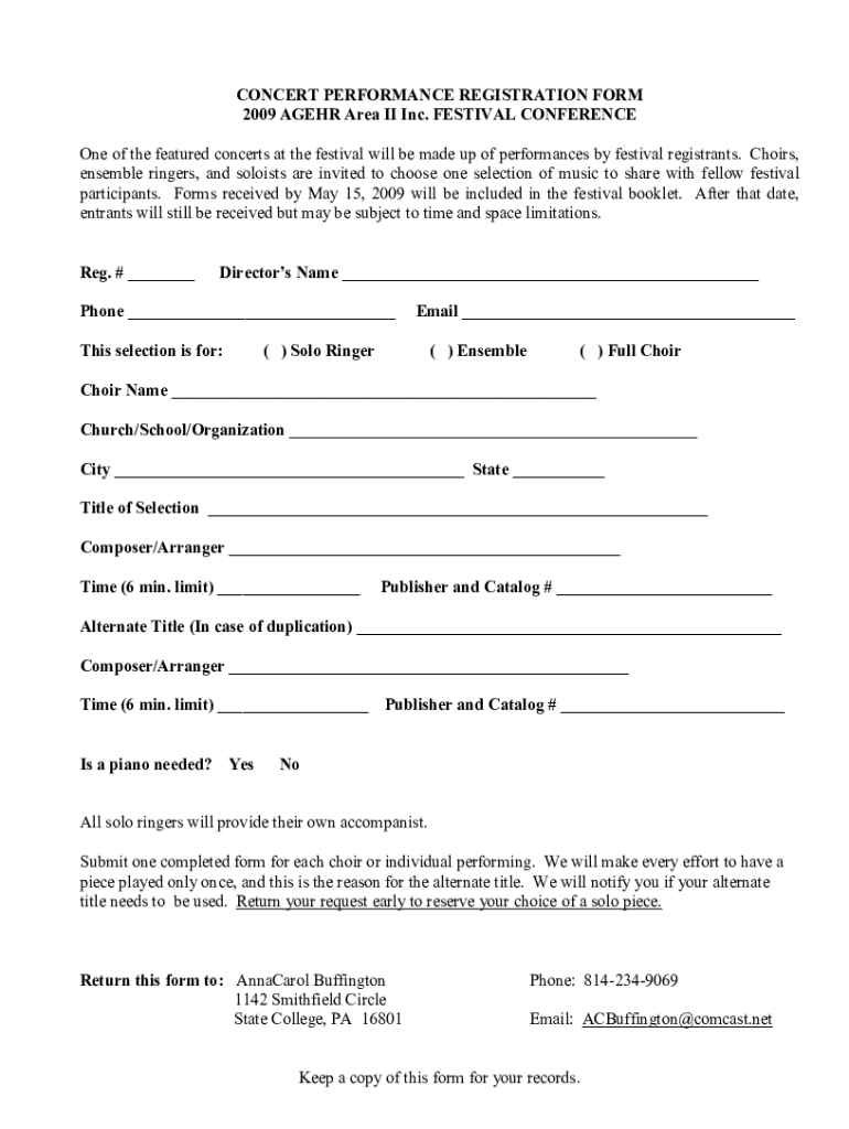 Fillable Online CONCERT PERFORMANCE REGISTRATION FORM Fax Email Print ...