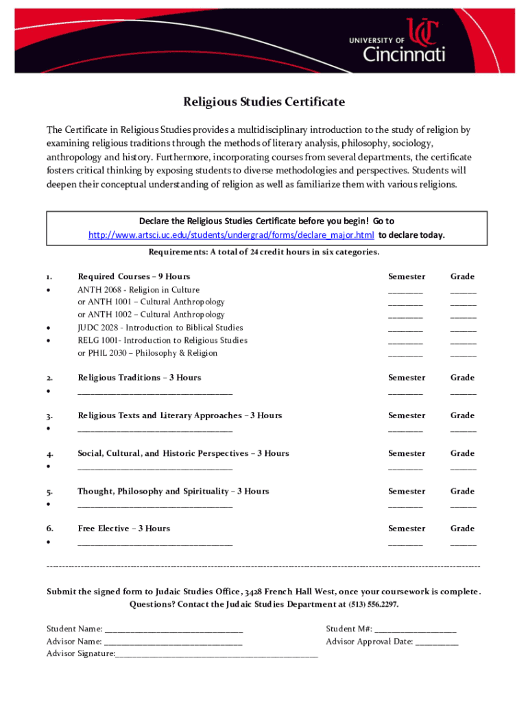 Fillable Online Religious Studies Certificate Fax Email Print - pdfFiller