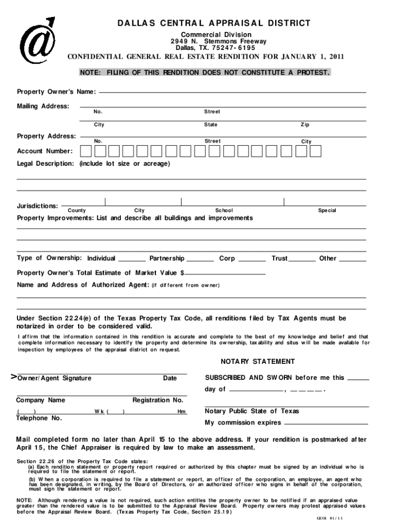 Fillable Online DCAD - Contact Us - Dallas Central Appraisal District ...