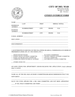 Fillable Online 2009 Citizen Interest Form. Forms Fax Email Print ...