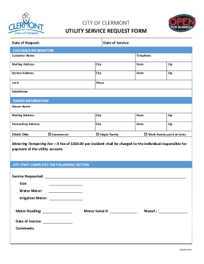 Fillable Online CITY OF CLERMONT UTILITY SERVICE REQUEST FORM Fax Email ...