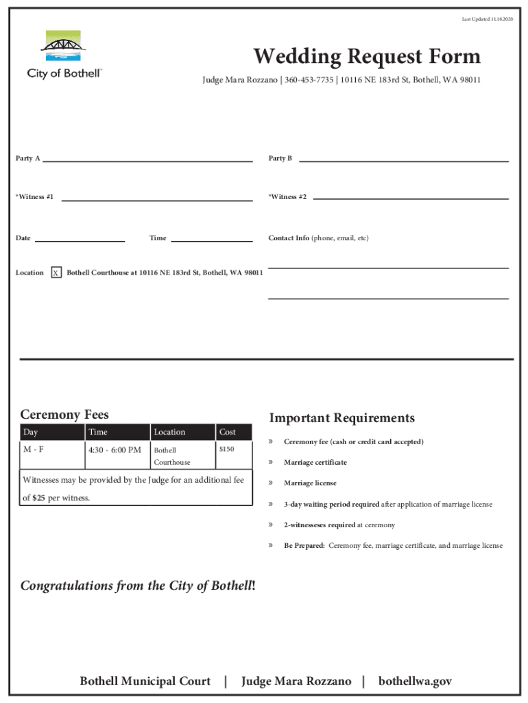 Fillable Online Wedding Request Form - Bothell Fax Email Print - pdfFiller